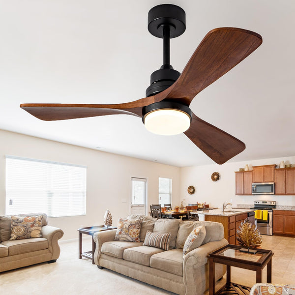 Ceversa 42 Inch Solid Wood Ceiling Fan with Light and Remote Control,3 ...