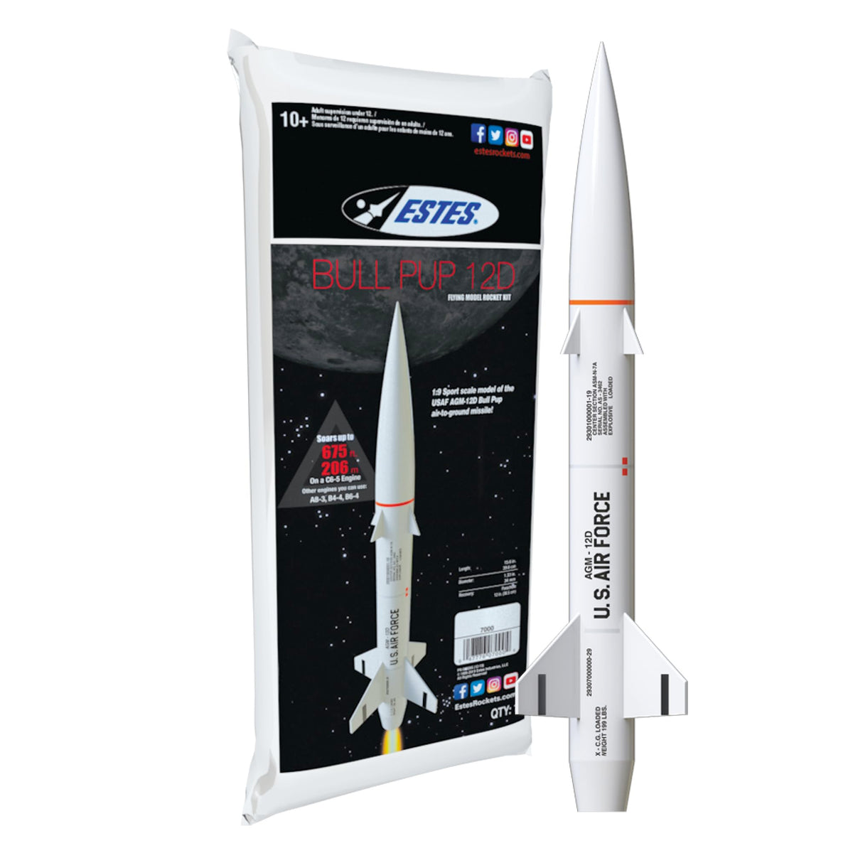 Estes 7000 Bull Pup 12D Rocket-Building Kit, Advanced Flying-Rocket-Mo ...