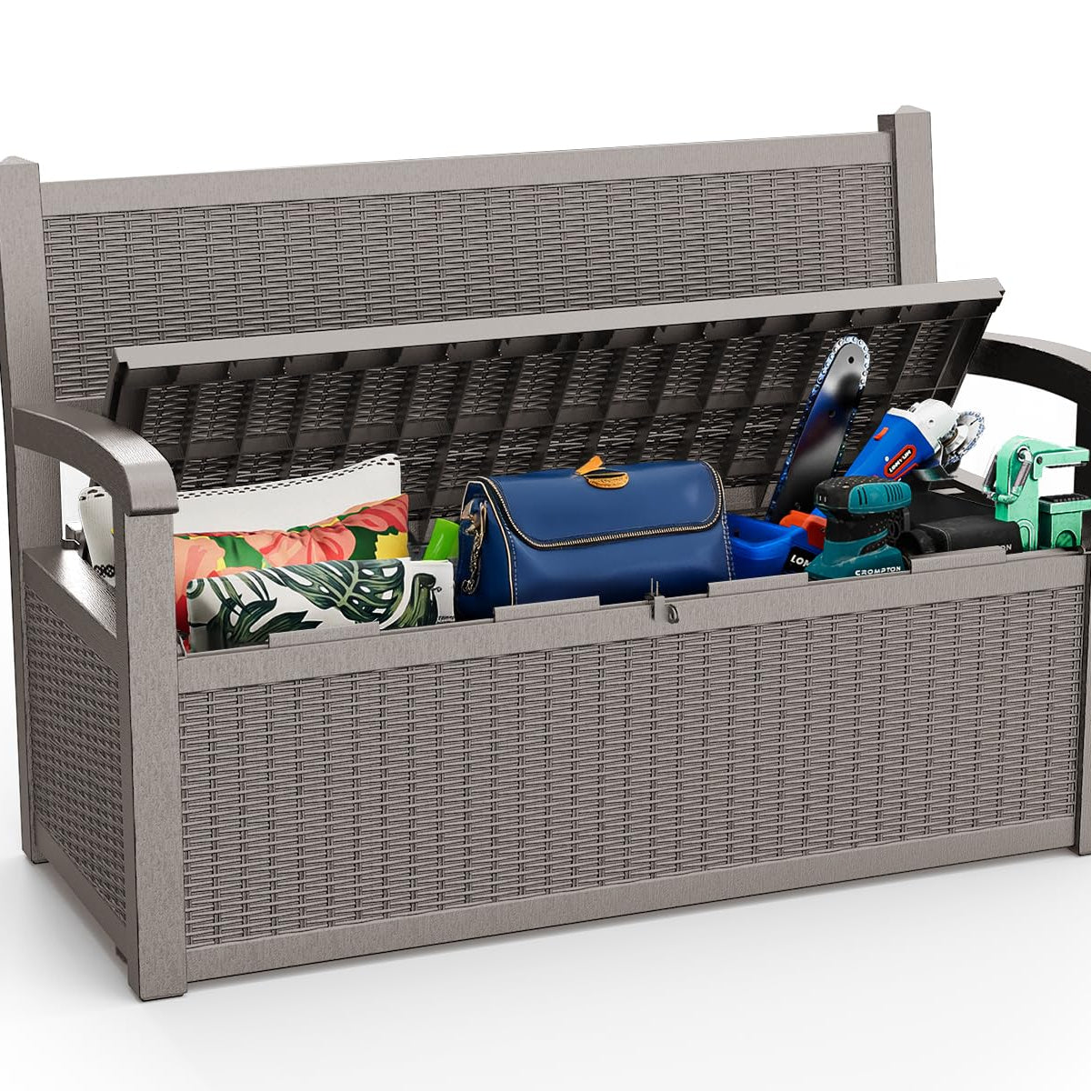 EasyUp 80 Gallon Outdoor Storage Bench, Waterproof and Lockable Deck B ...