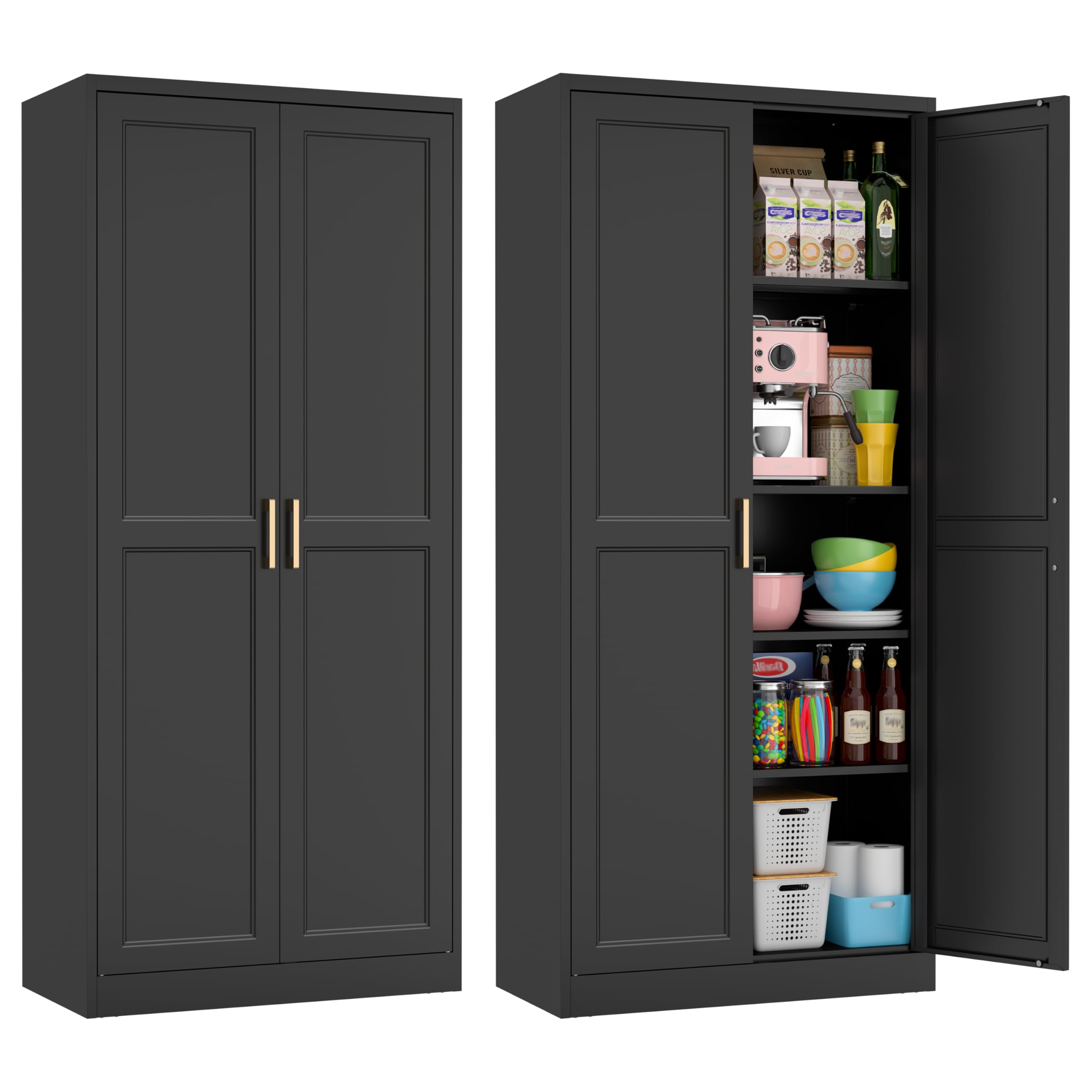 Kubohogar 71" Tall Metal Pantry Cabinet, Black Kitchen Pantry Storage ...