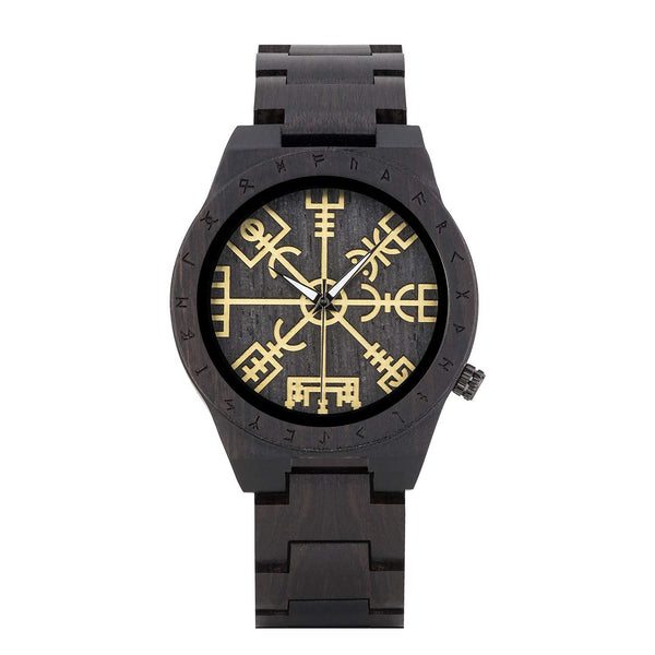 BOBO BIRD Handmade Wooden Mens Watch Unique Runic Circle Watches Golde ...