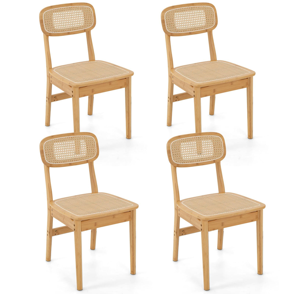 GOFLAME Rattan Dining Chairs Set of 4, Mid-Century Modern Kitchen Chai ...