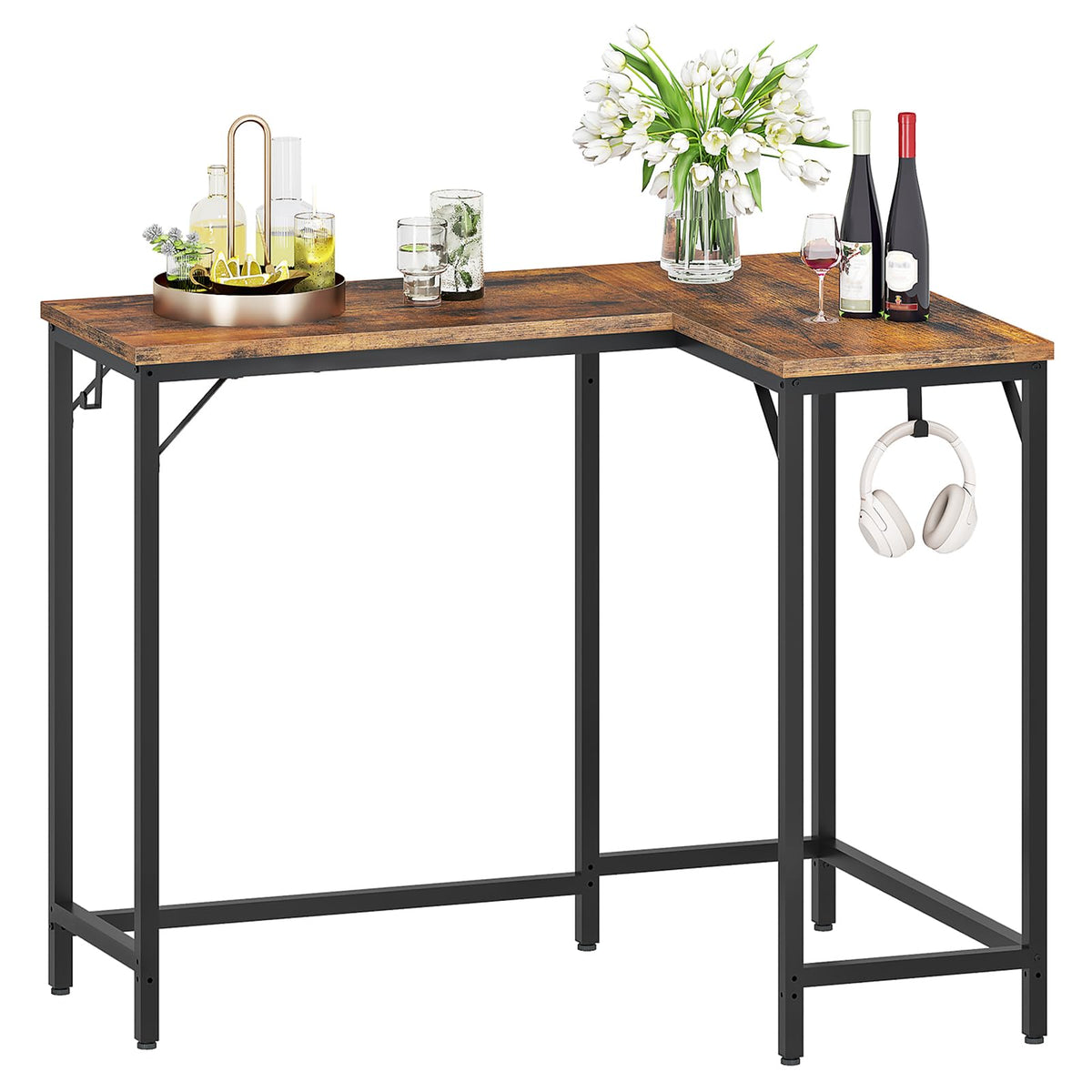 HOOBRO 63" Long Narrow Bar Table, Rectangular or L-Shaped Assembly Cou ...
