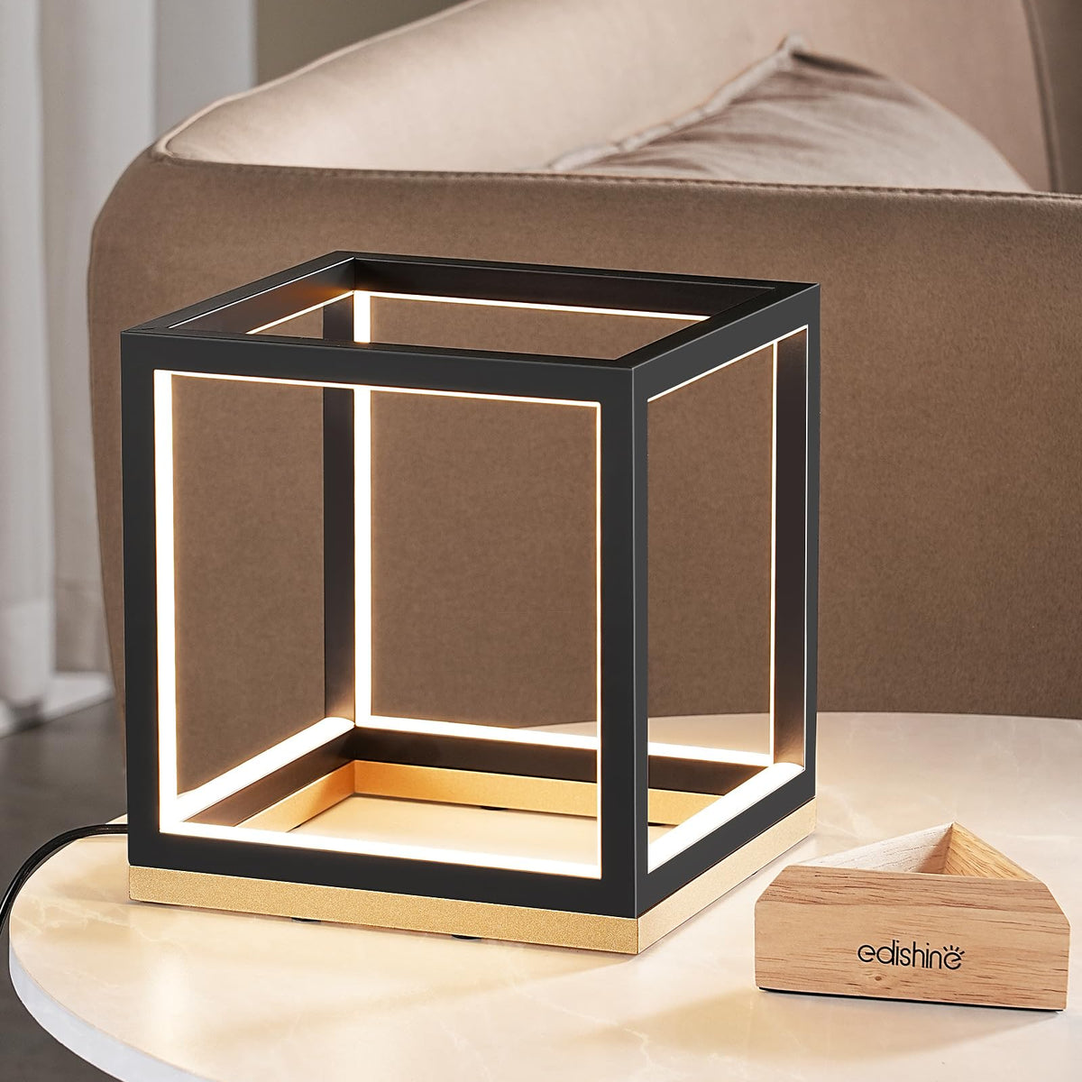 EDISHINE Modern LED Table Lamp, Minimalist Bedside Lamp with Solid Woo ...