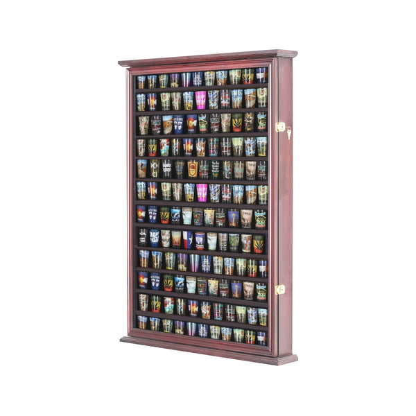 144 Shot Glass Display Case - Large Wall-Mounted Shadow Box with UV Pr ...