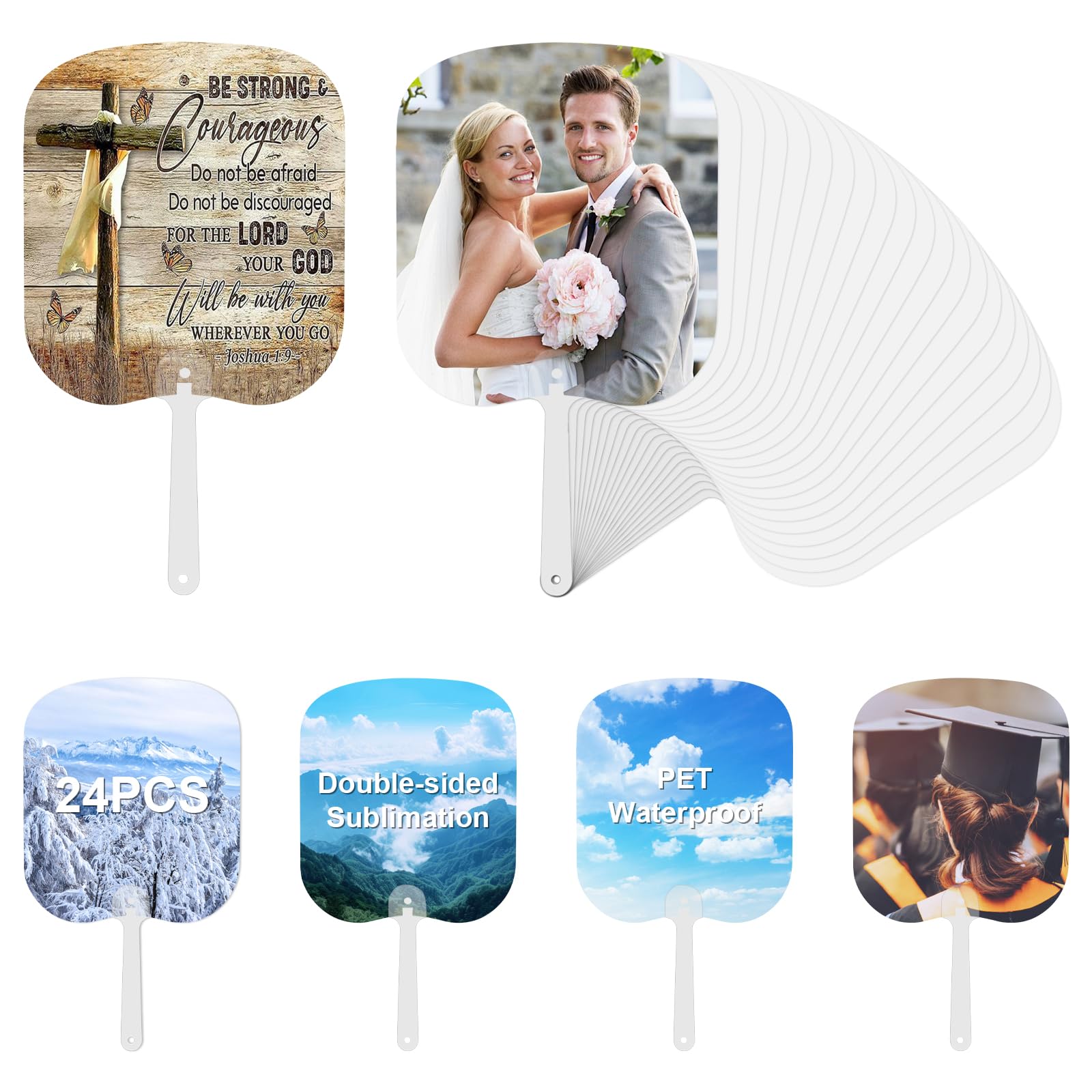 24 Pcs Sublimation Fans Blank, Church Fans Handheld Set, Double-Sided ...