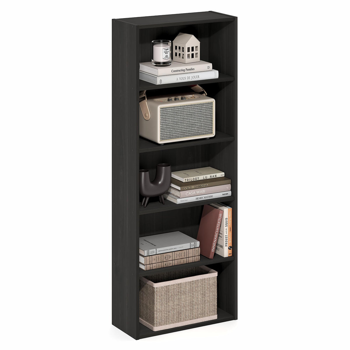 Furinno Basic Book Shelf, 5-Tier Bookshelf, Cube Storage Organizer Boo ...