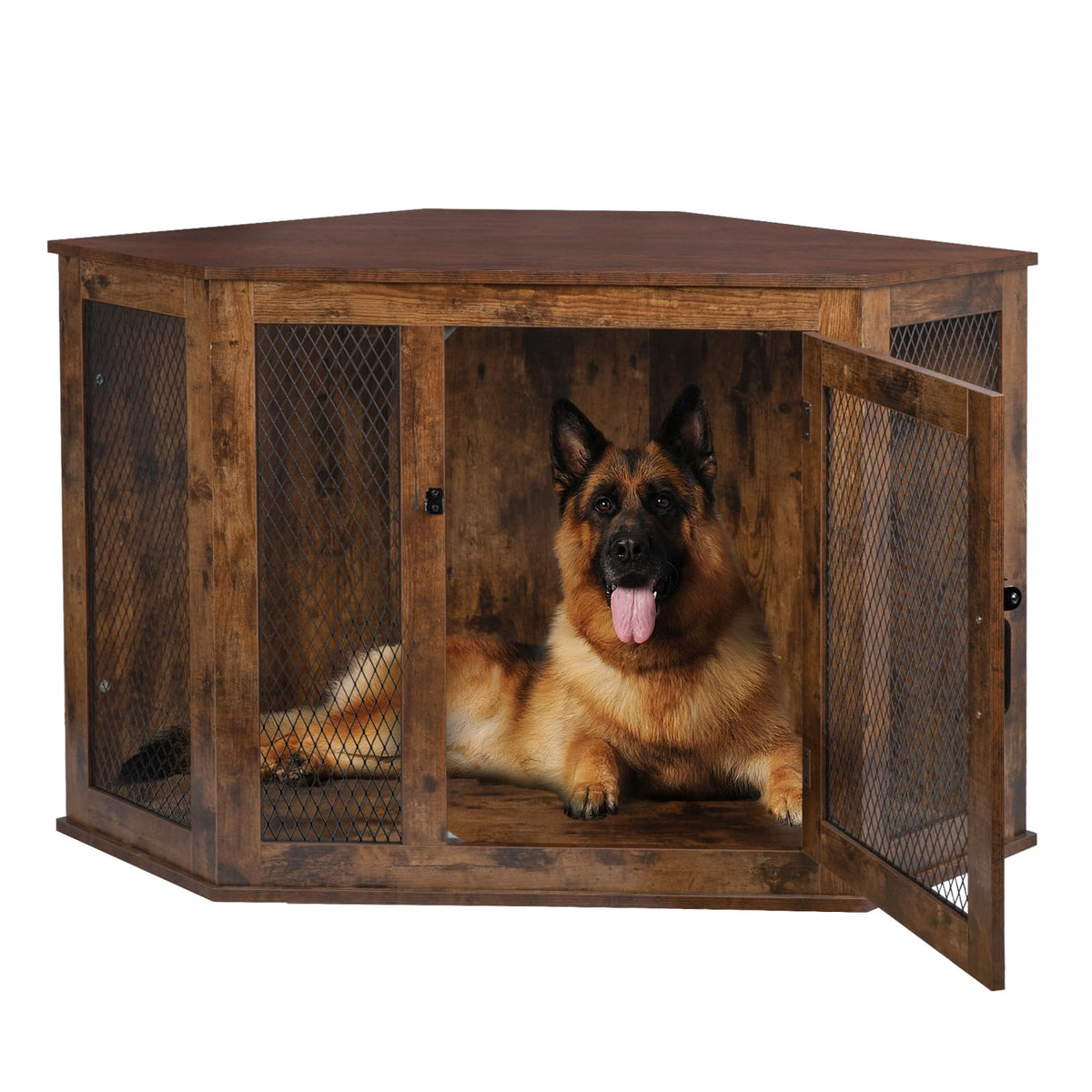 OFIKA Corner Dog Crate Furniture, Wooden Corner Dog Kennel Side End Ta ...