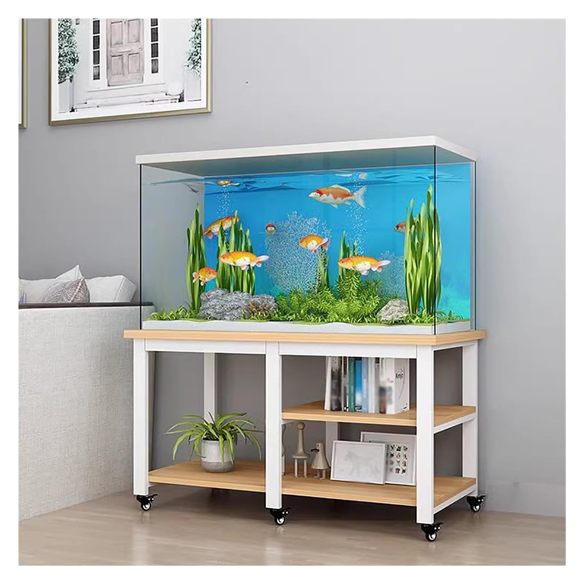 JYHHCYS Rolling White Reptile Tank Stand with Wheels & Storage 10 20 3 ...