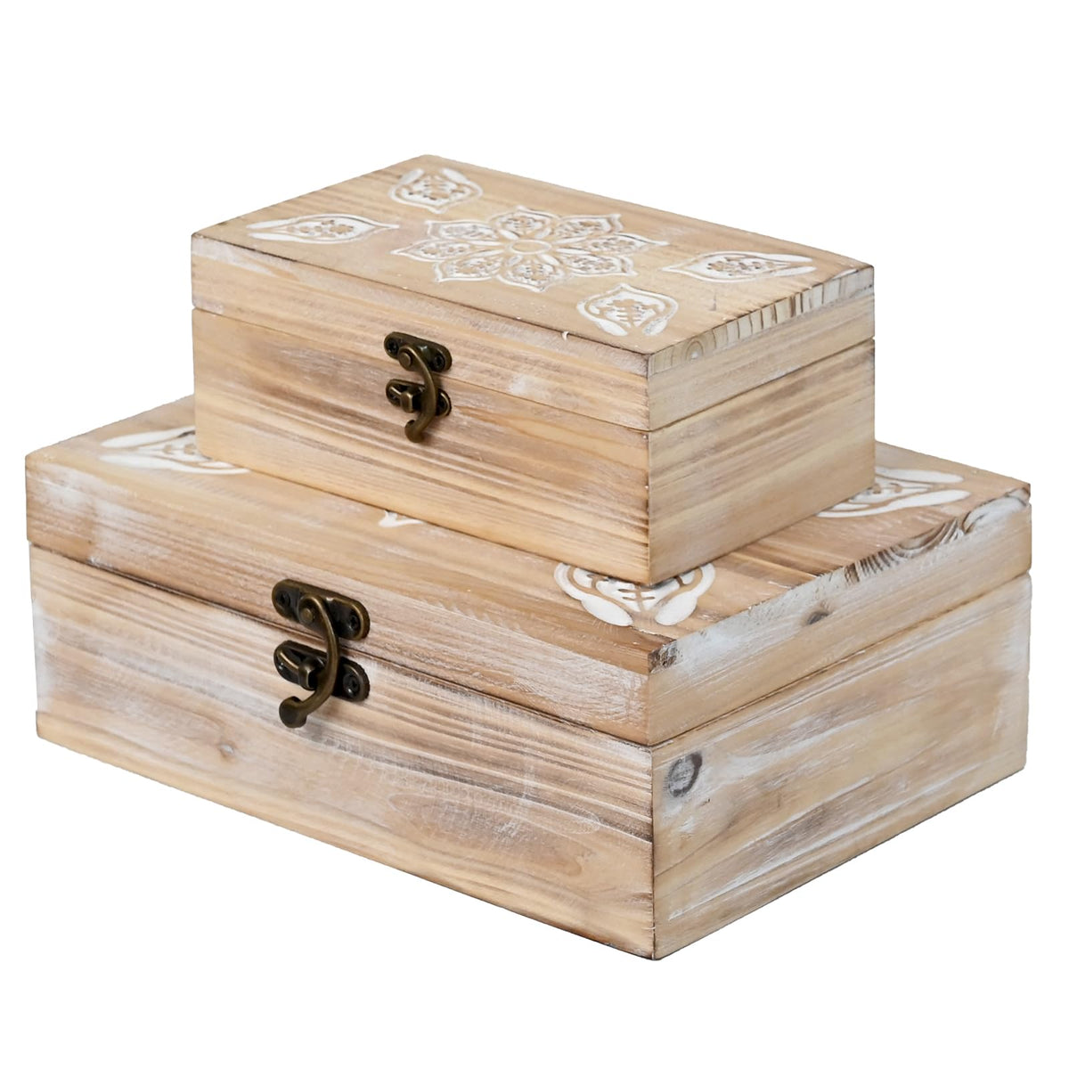 DECOR4SEASON Rustic Farmhouse Wooden Box Set of 2, Handcrafted Pine Wo ...