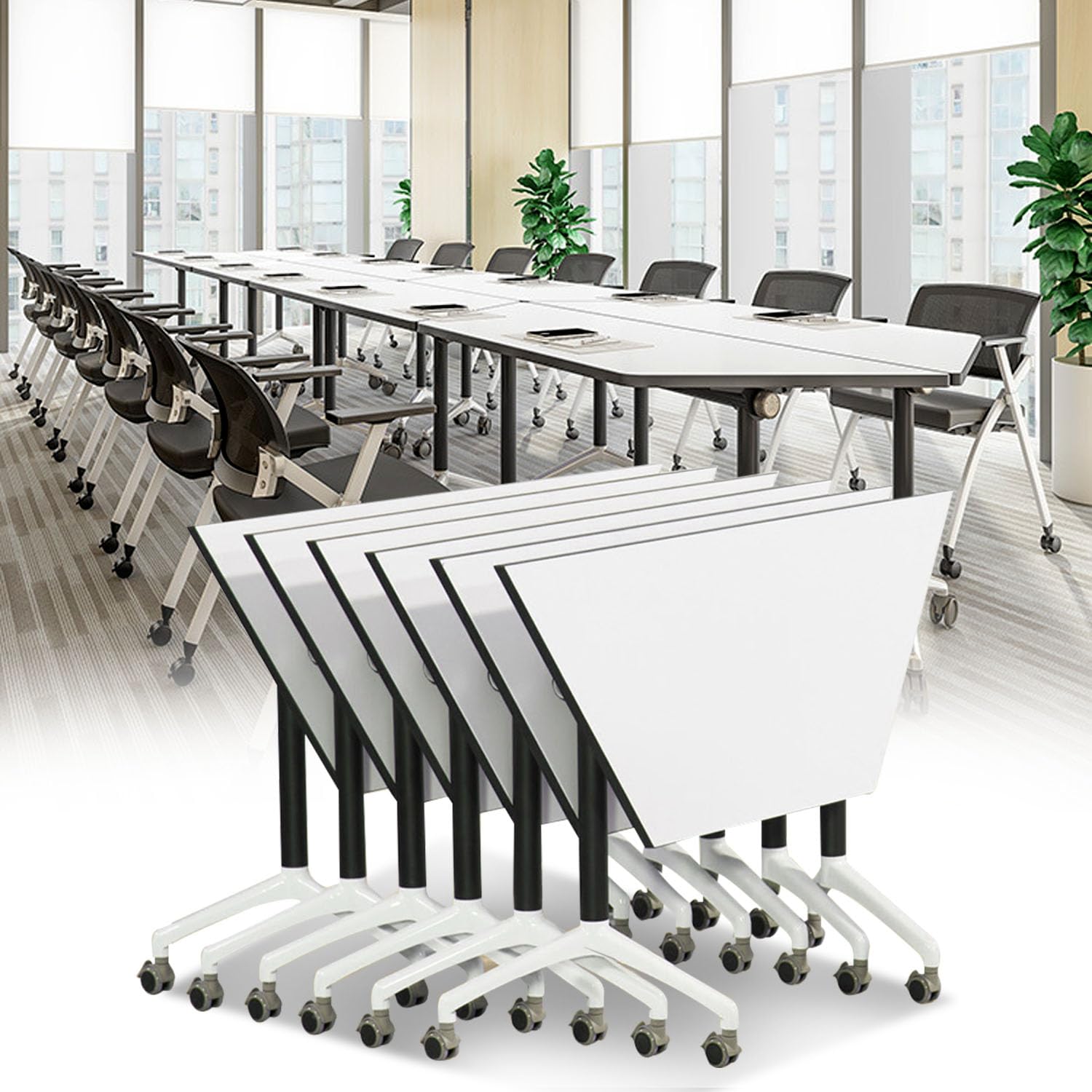 6 Pack Folding Conference Room Tables,Modern Rectangular Foldable ...