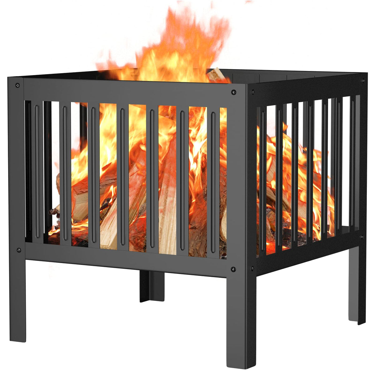 TBMLC 16-Inch Square Steel Grating Fire Pit in Black - Portable and Du ...
