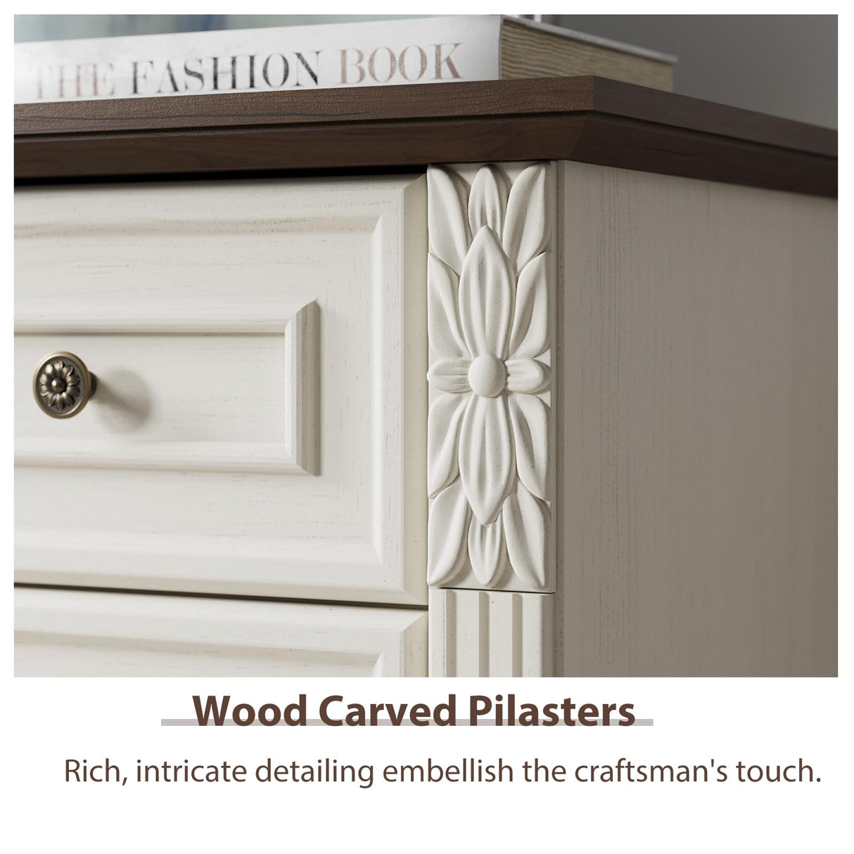 BLANKSPACE Farmhouse Dresser with 6 Drawers, Antique White Dresser for ...