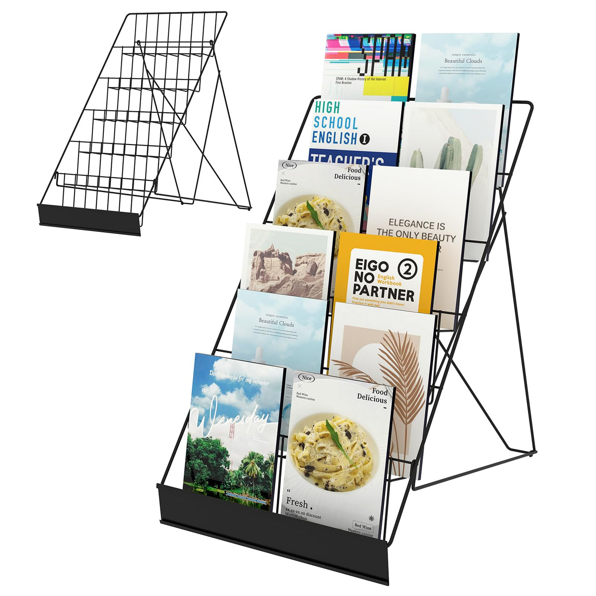 Suuiwau 6 Tier Wire Countertop Rack,18" Wide Metal Book Display Rack M ...
