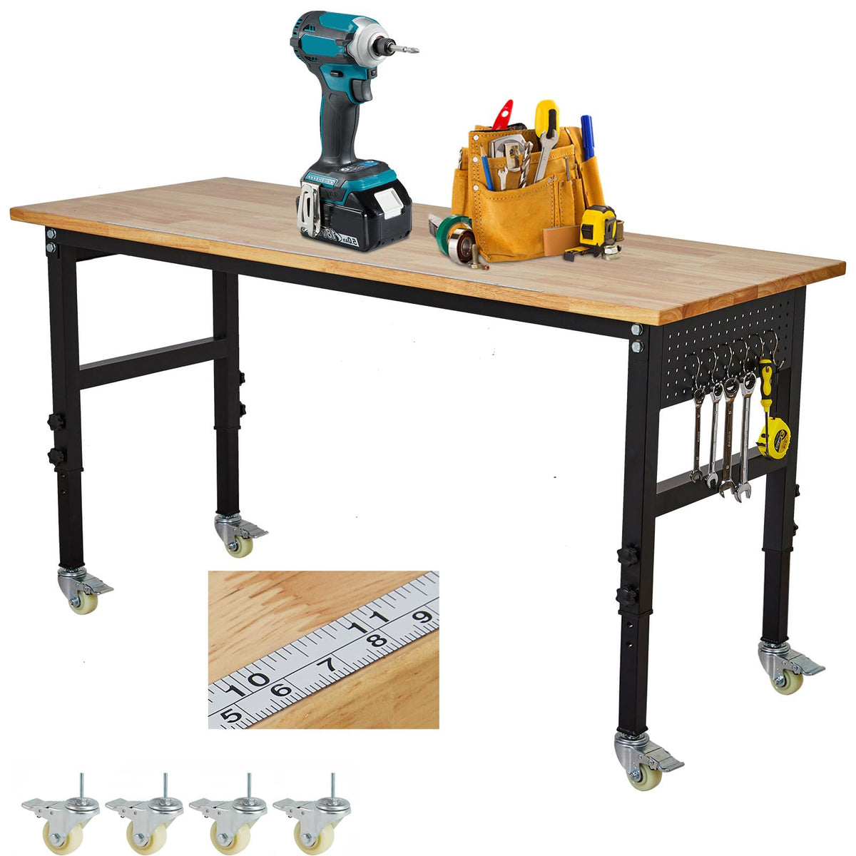 48" Adjustable Workbench,2000 Lbs Capacity Heavy Duty Rubber Wood Work ...