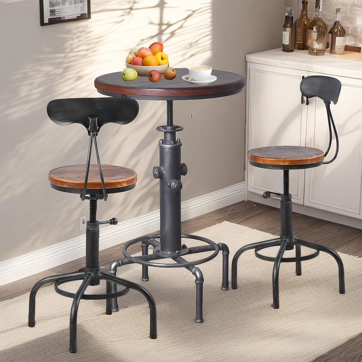 Topower 3 Piece Pub Table and Stool Set Round Bar Table Adjustable Hei ...