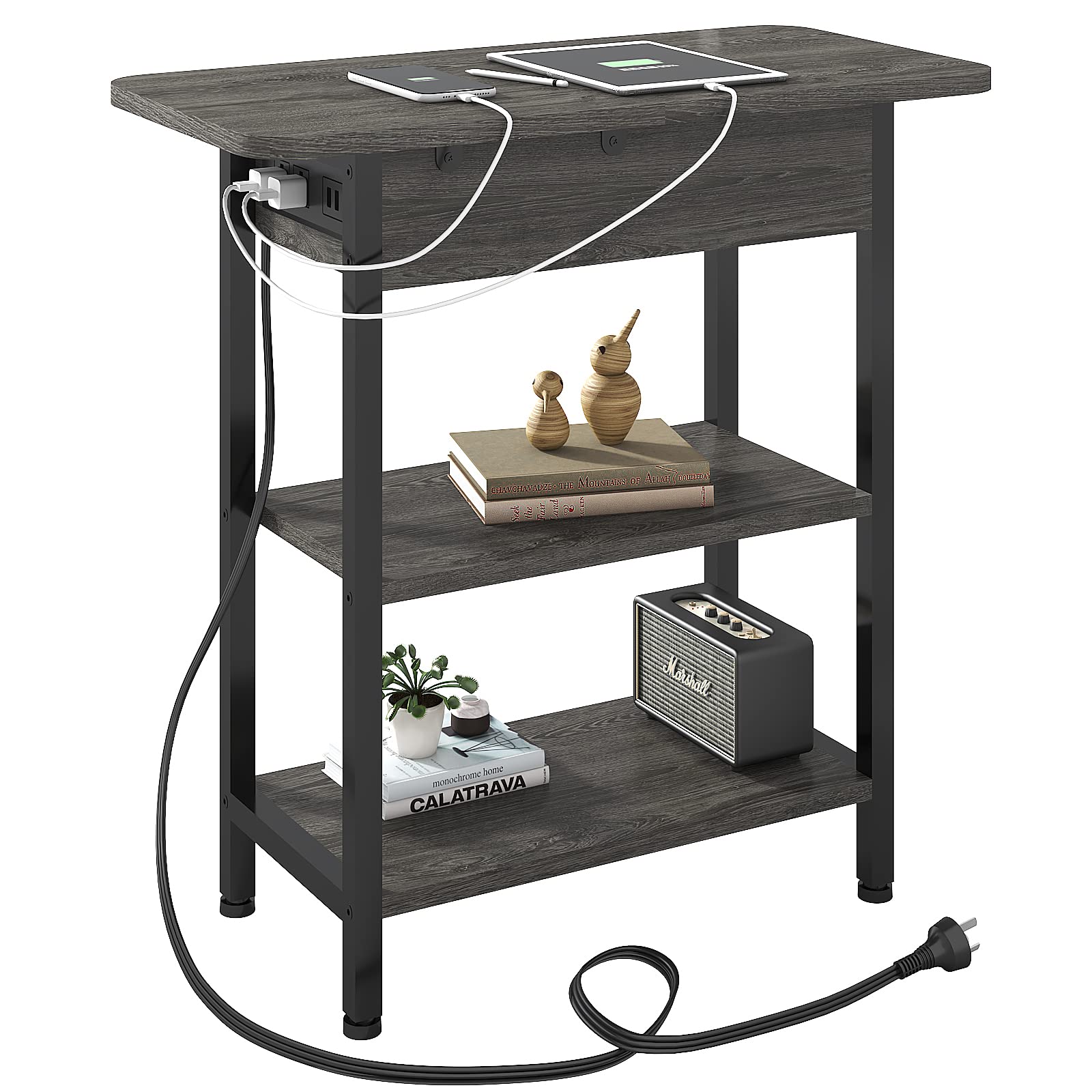 LIDYUK End Table with Charging Station, Flip Top Side Table with USB ...