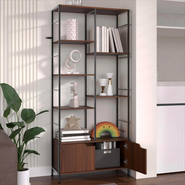 Housoul Bookshelf with Doors, 6-Tier Shelf with Storage Cabinet, 67" T ...