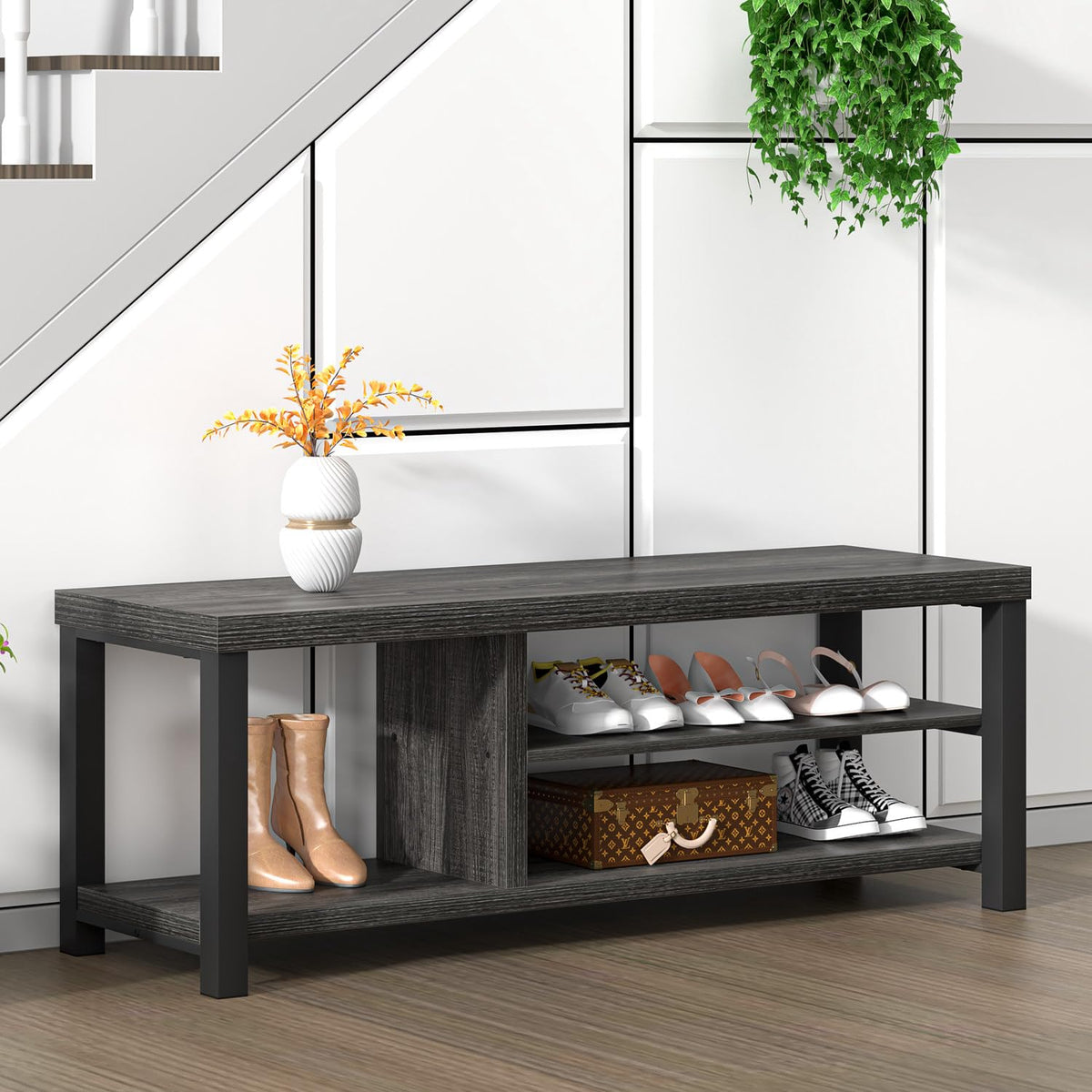 FOLUBAN Entryway Bench with Shoe Storage, Vintage End of Bed Bench, Ru ...