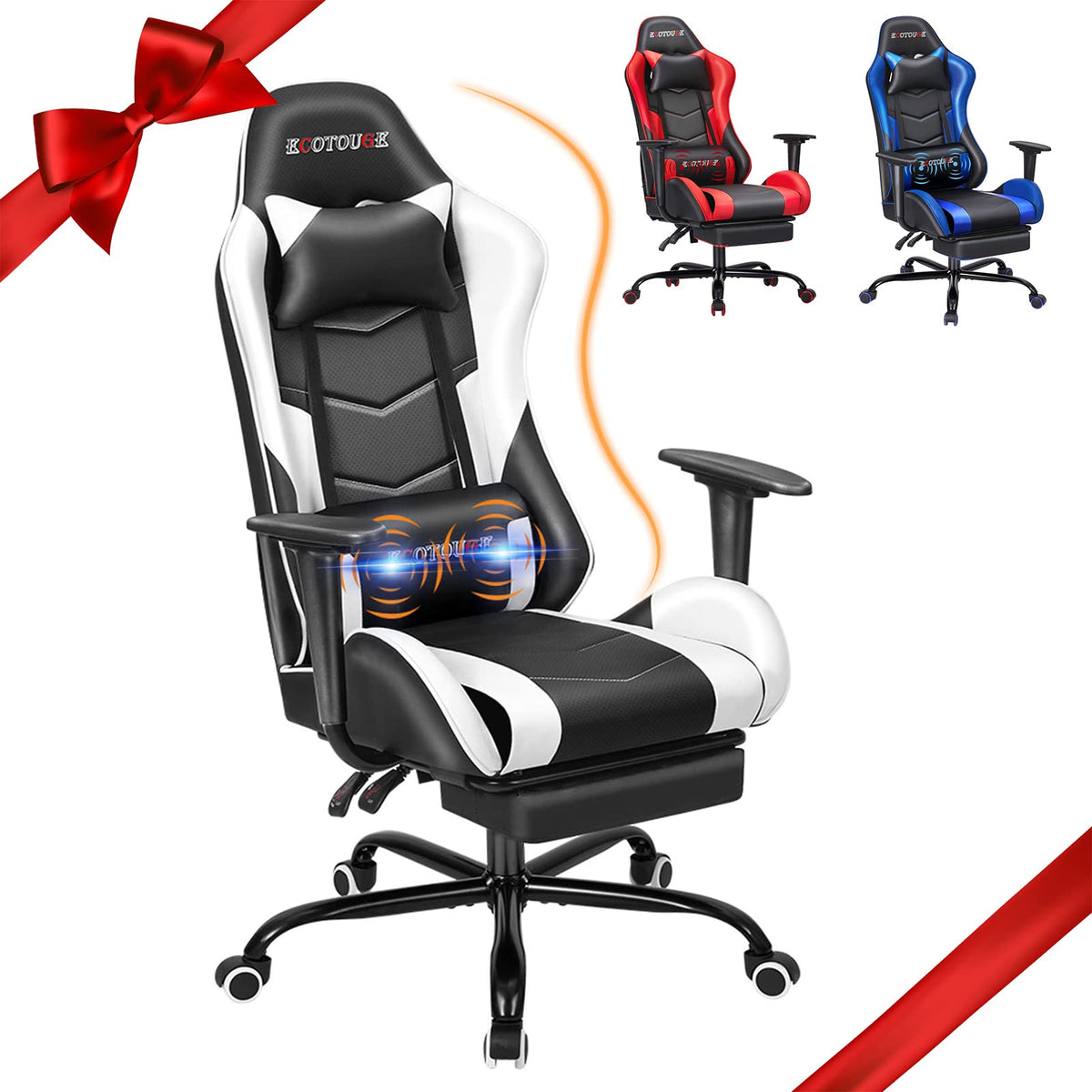 ECOTOUGE PC Massage Gaming Chair with Footrest Ergonomic Office Desk C ...
