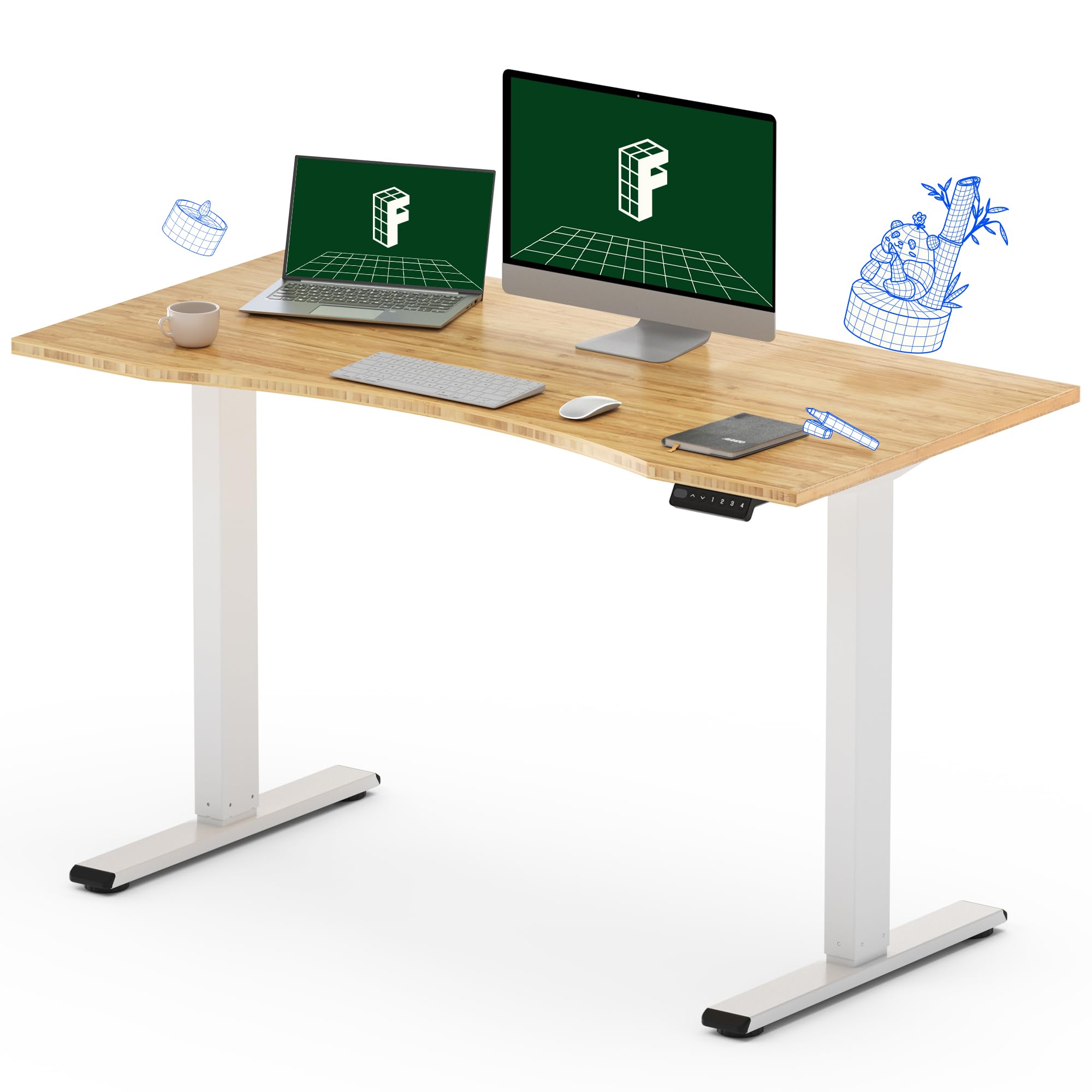 FLEXISPOT EN1 Bamboo Standing Desk 48 x 24 Inches Whole-Piece Curved ...