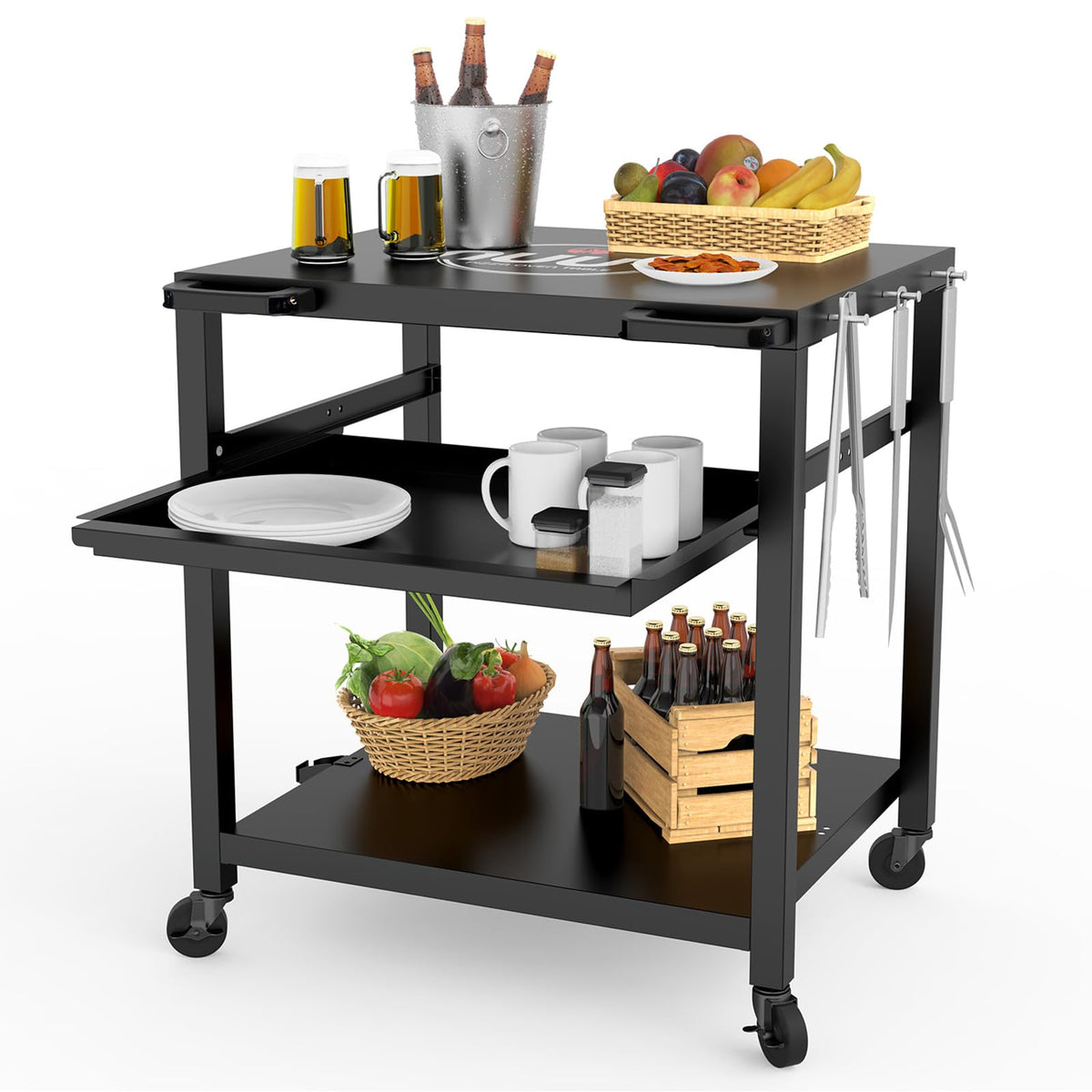 NUUK Outdoor Grill Prep Table 24"x30" Metal Grill Cart Outside 3-Layer ...