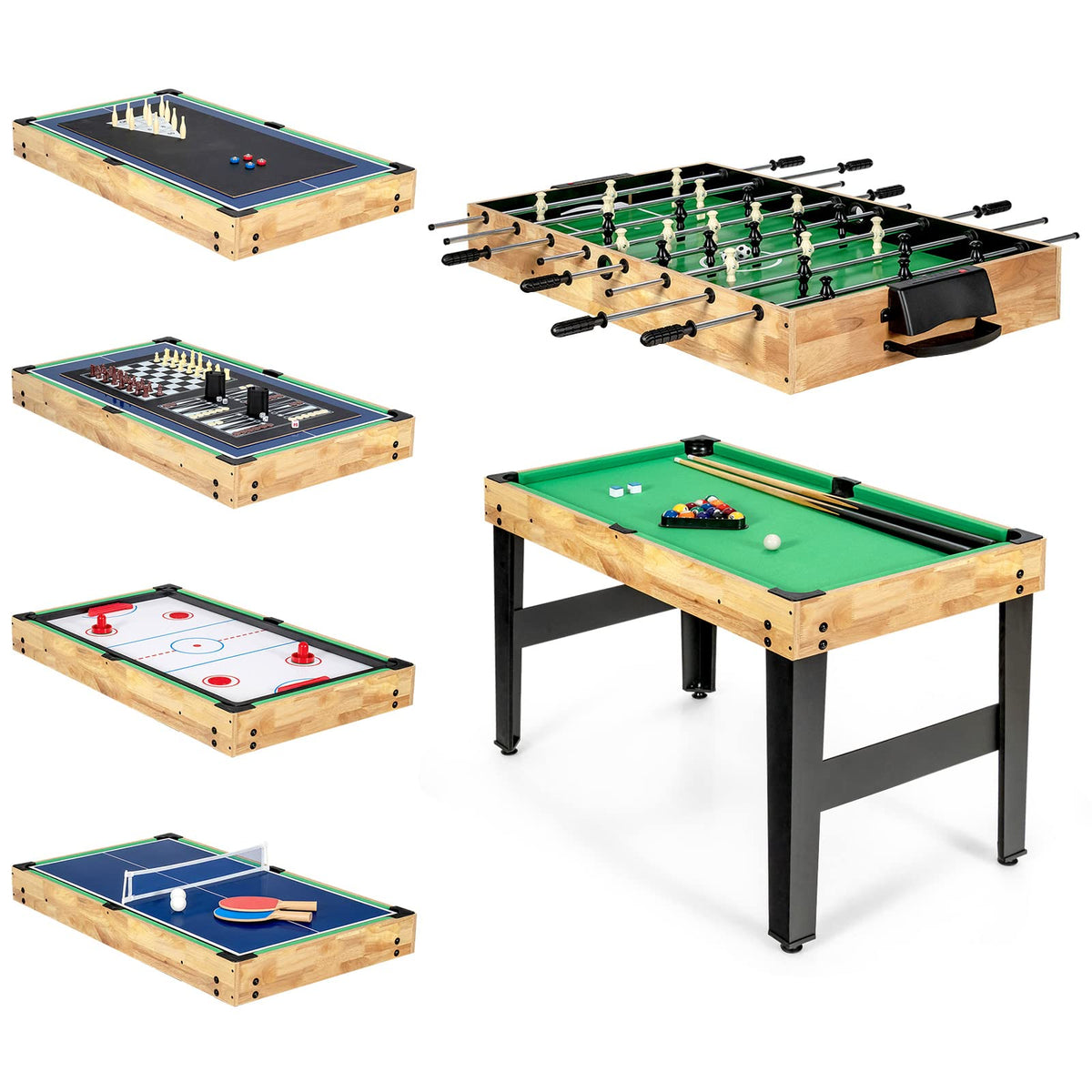 GYMAX Multi Game Table, 10 in 1 Combo Game Table w/Foosball Table, Hoc ...
