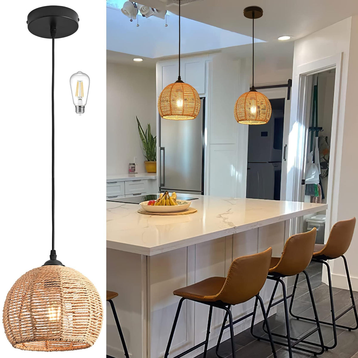 AyshwillDec Mini Hemp Rope Woven Pendant Light Woven Light Fixture Boh ...