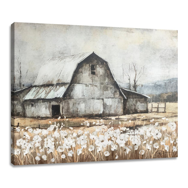 Vintage Barn Picture Wall Art Old Farmhouse Painting Print on Canvas f ...
