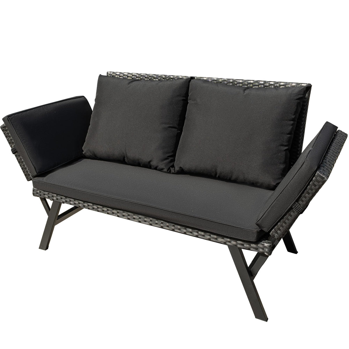 Greesum Outdoor Sofa, Woven Rattan Patio Furniture, Convertible Daybed ...