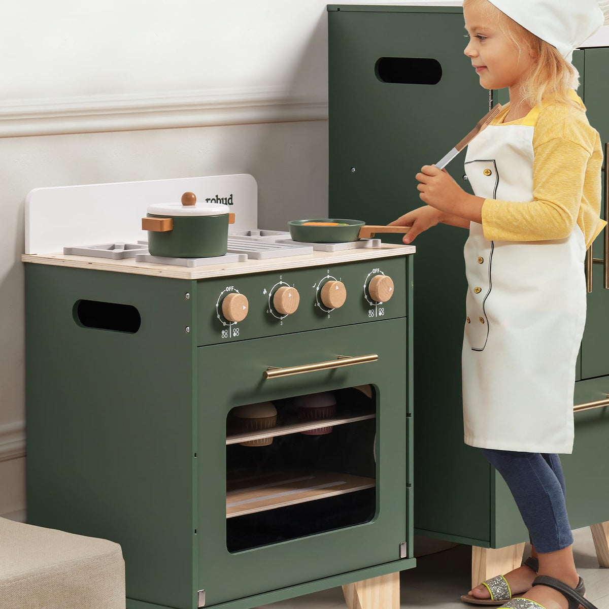 ROBUD Vintage Wooden Toy Kitchen Oven for Kids, Pretend Play Oven with ...