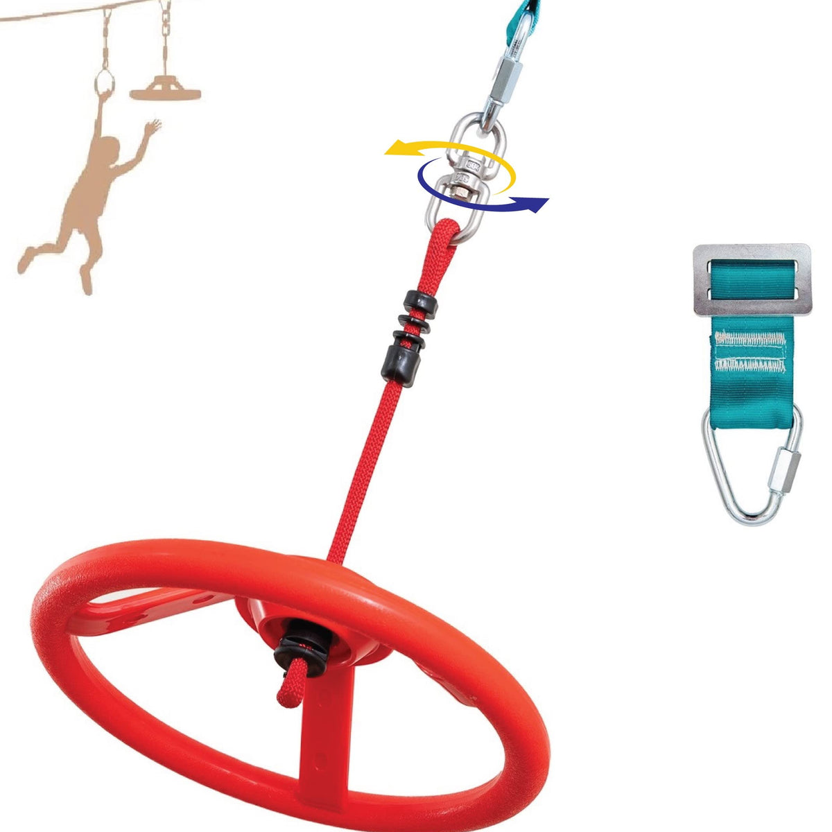 Ninja Kids Hanging Obstacle Course with Swivel Slackline Spinner Wheel ...