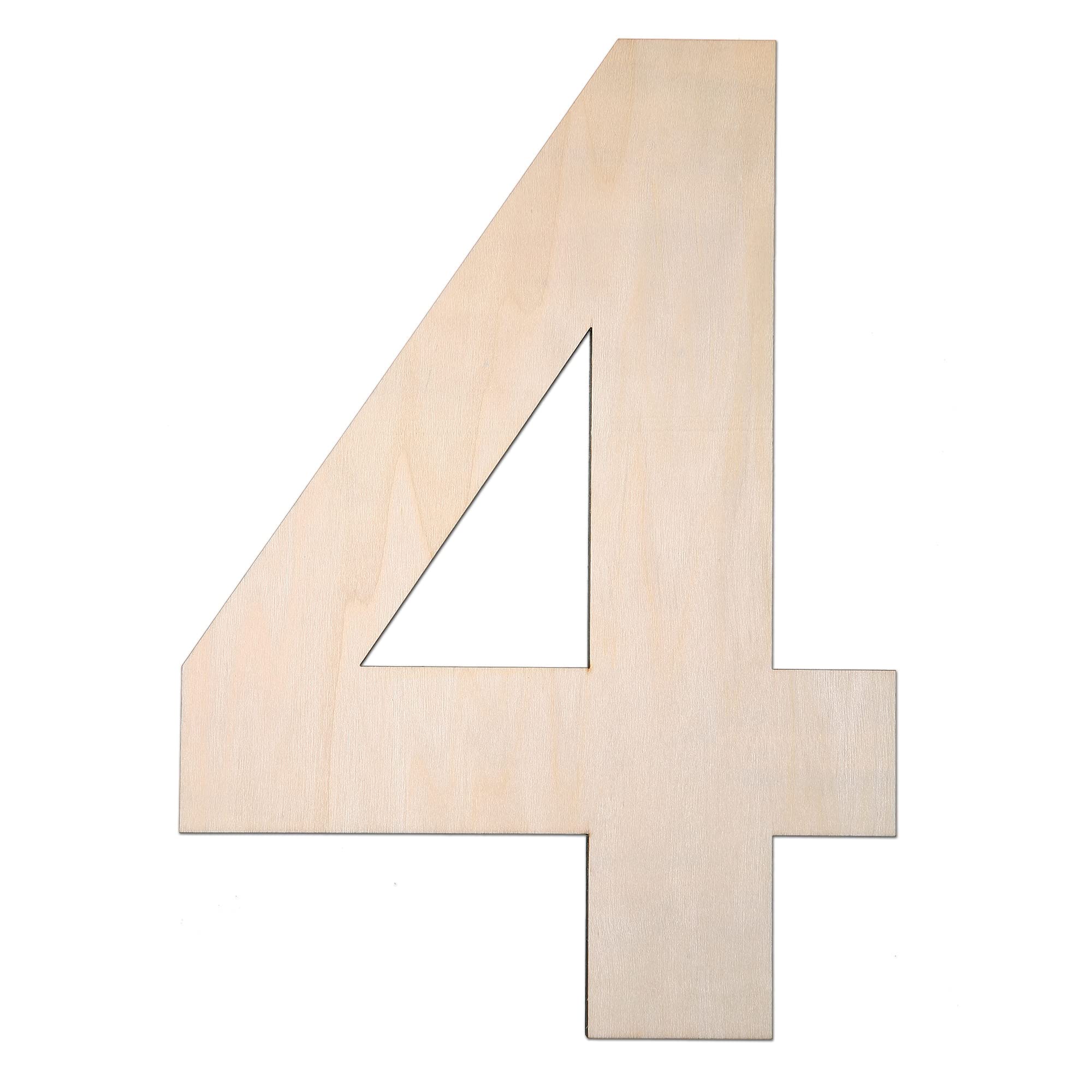 12 Inch Wooden Number 4, 1/4 Inch Thick Large Unfinished Wood Letter ...