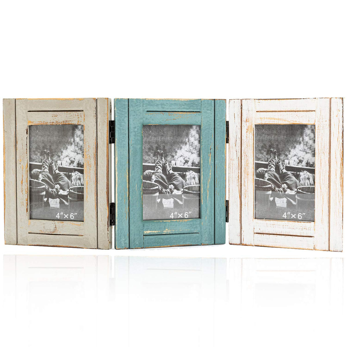 RiteSune Rustic 3 Picture Frame 4X6 Triple Hinged Distressed Photo Fra ...