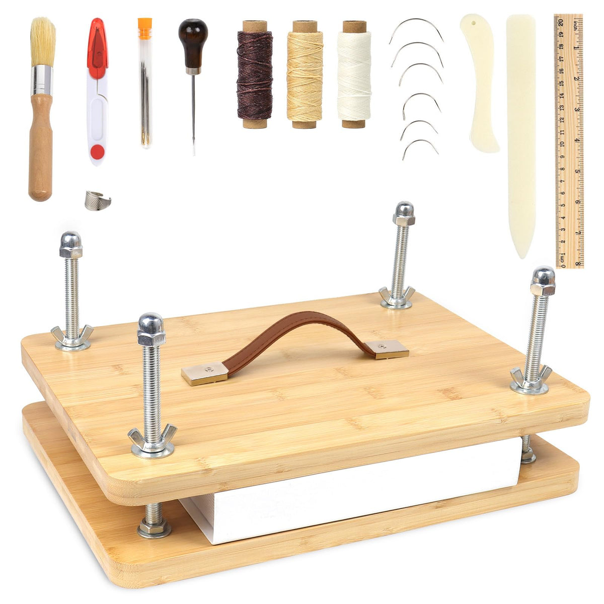 35 PCS Book Press Bookbinding Kit, 15.5" X 11.6" Large Wooden Bamboo B ...