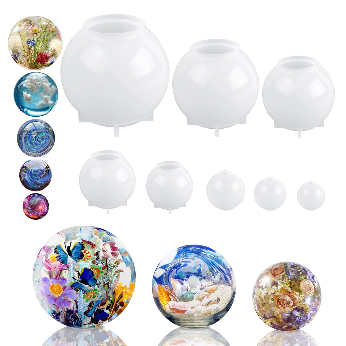 Sphere Resin Molds, 8 PCS Sphere Silicone Mold, Upgraded 3D Seamless E ...