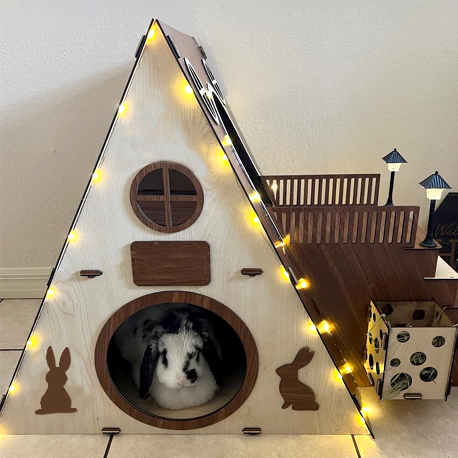 Tnstbiee Large Modern Wooden Rabbit Castle House Hutch - Bunny Hideout ...