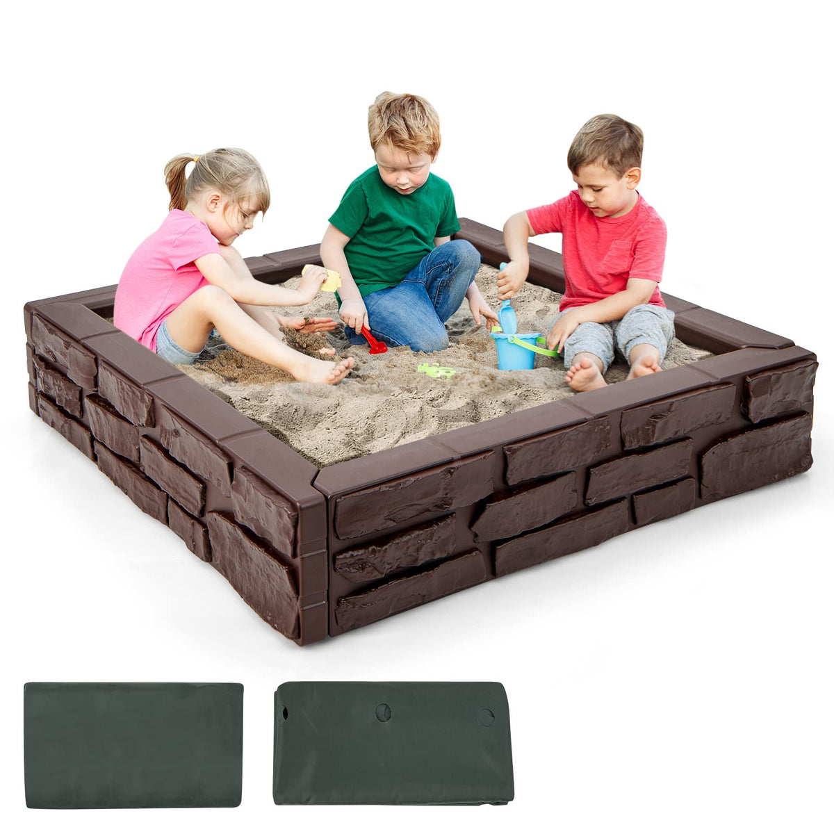 Costzon Kids Sandbox with Cover, 47"x 47" HDPE Sand Box w/Oxford Cover ...
