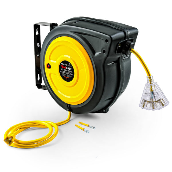 ReelWorks Extension Cord Reel Retractable 12AWG x 50' Foot 3C/SJTOW Gl ...