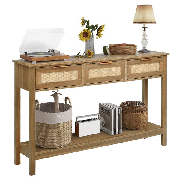 LAZZO Rattan Console Table Boho Entryway Table Narrow Long Sofa Table ...