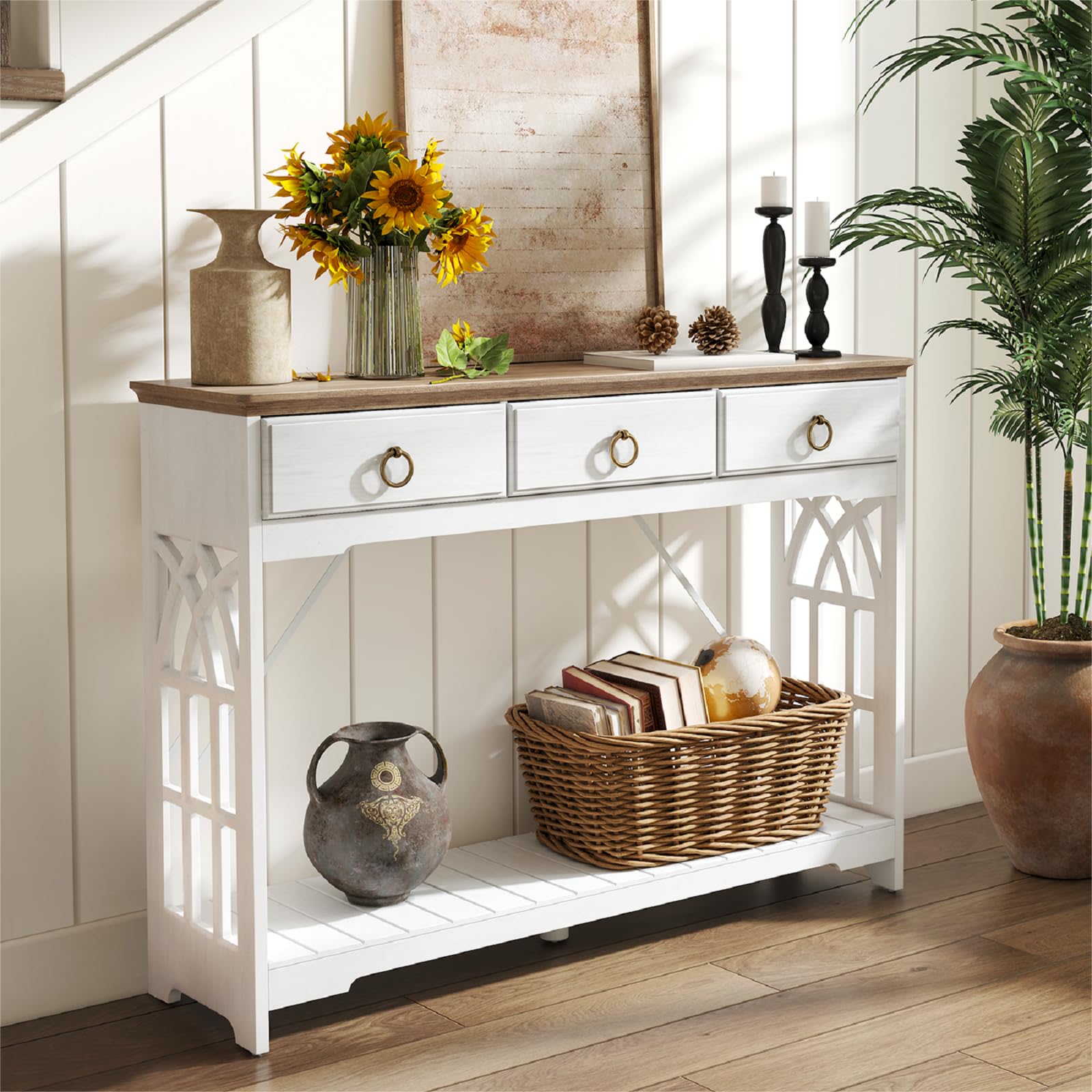 funitydg,43" Console Tables for Entryway with Drawers, Farmhouse ...