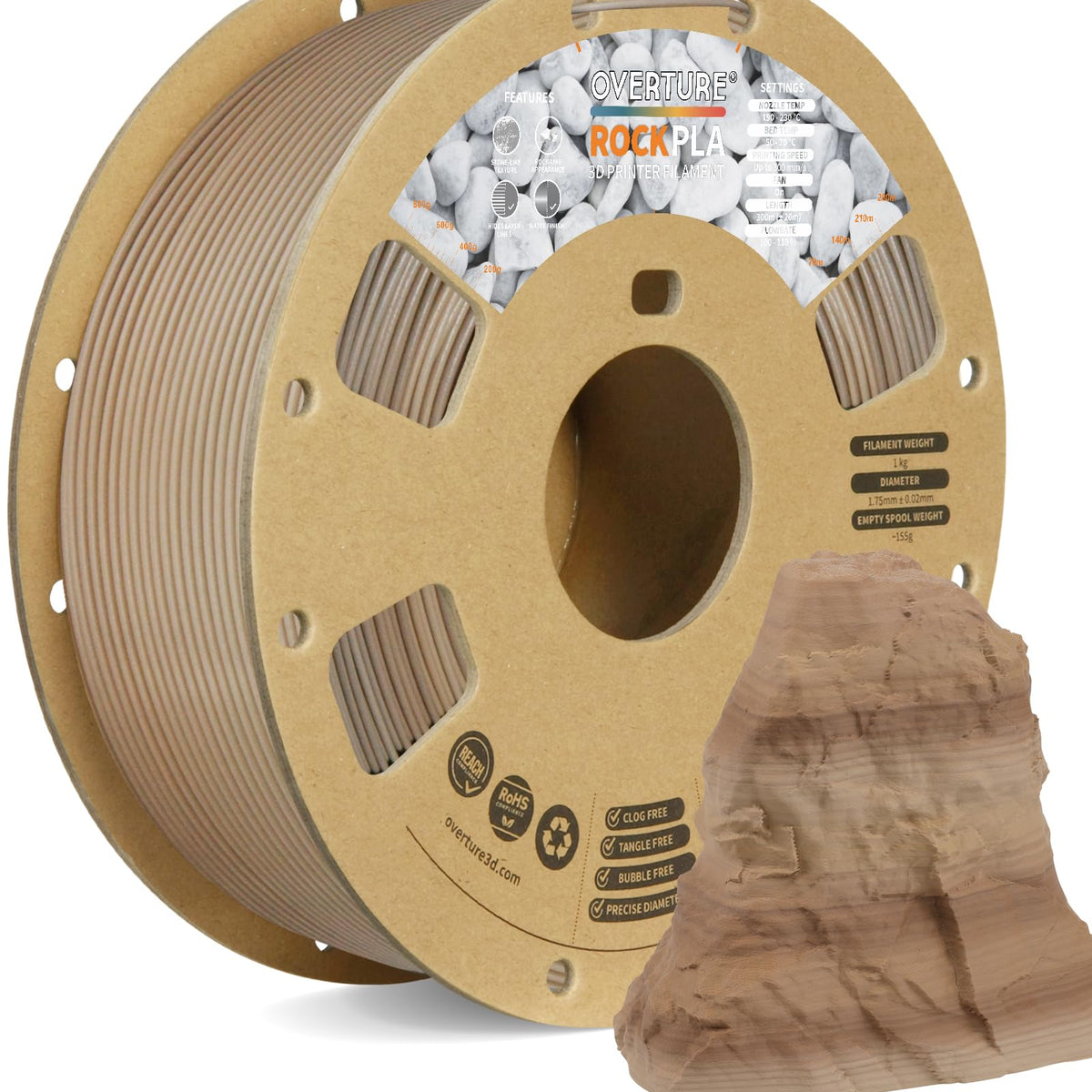 OVERTURE Rock PLA Filament 1.75mm, Marble PLA 3D Printer Filament 1kg ...