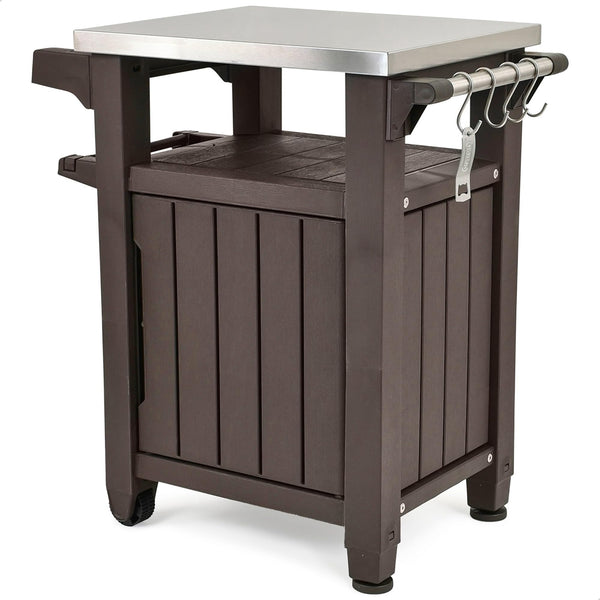 Keter Outdoor Grill Prep Table & Serving Cart, Stainless Steel Top, Un ...