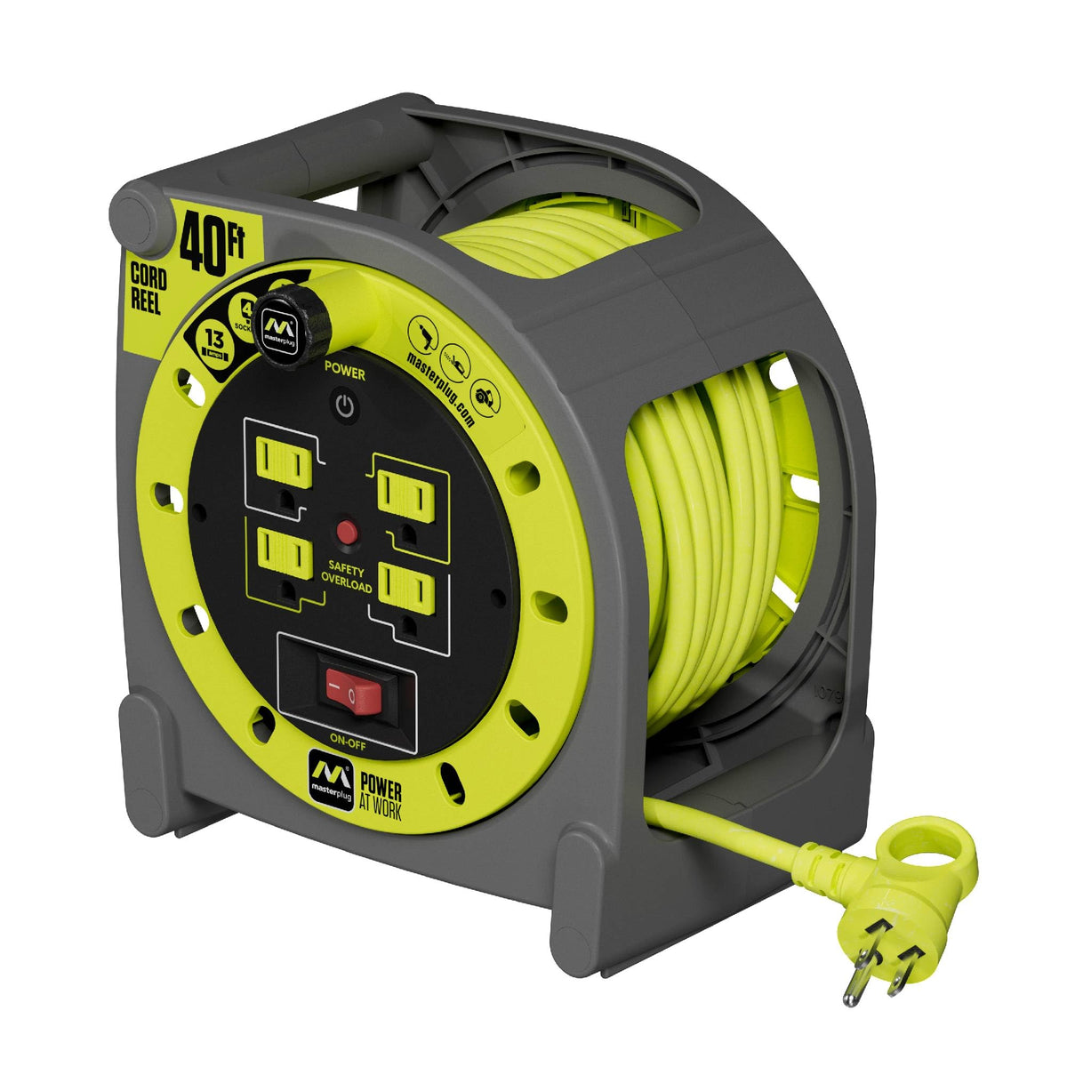 Masterplug 40ft Case Cord Reel, Retractable Extension Lead with Windin ...