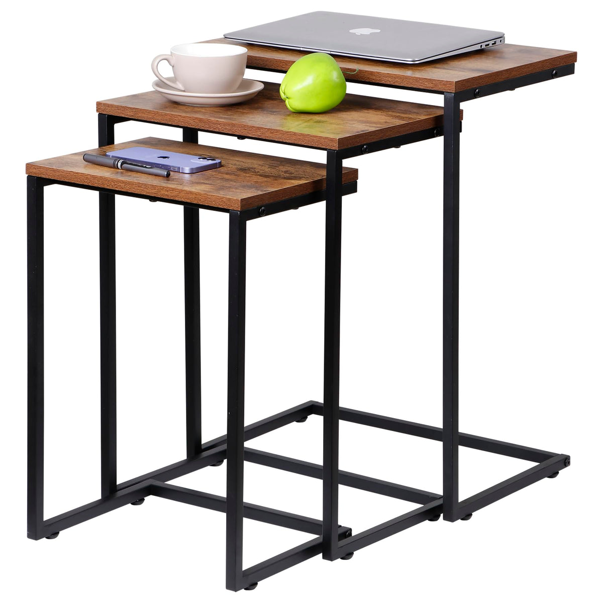 SUPER DEAL Nesting Side Tables Set of 3 Industrial C Shaped End Table ...