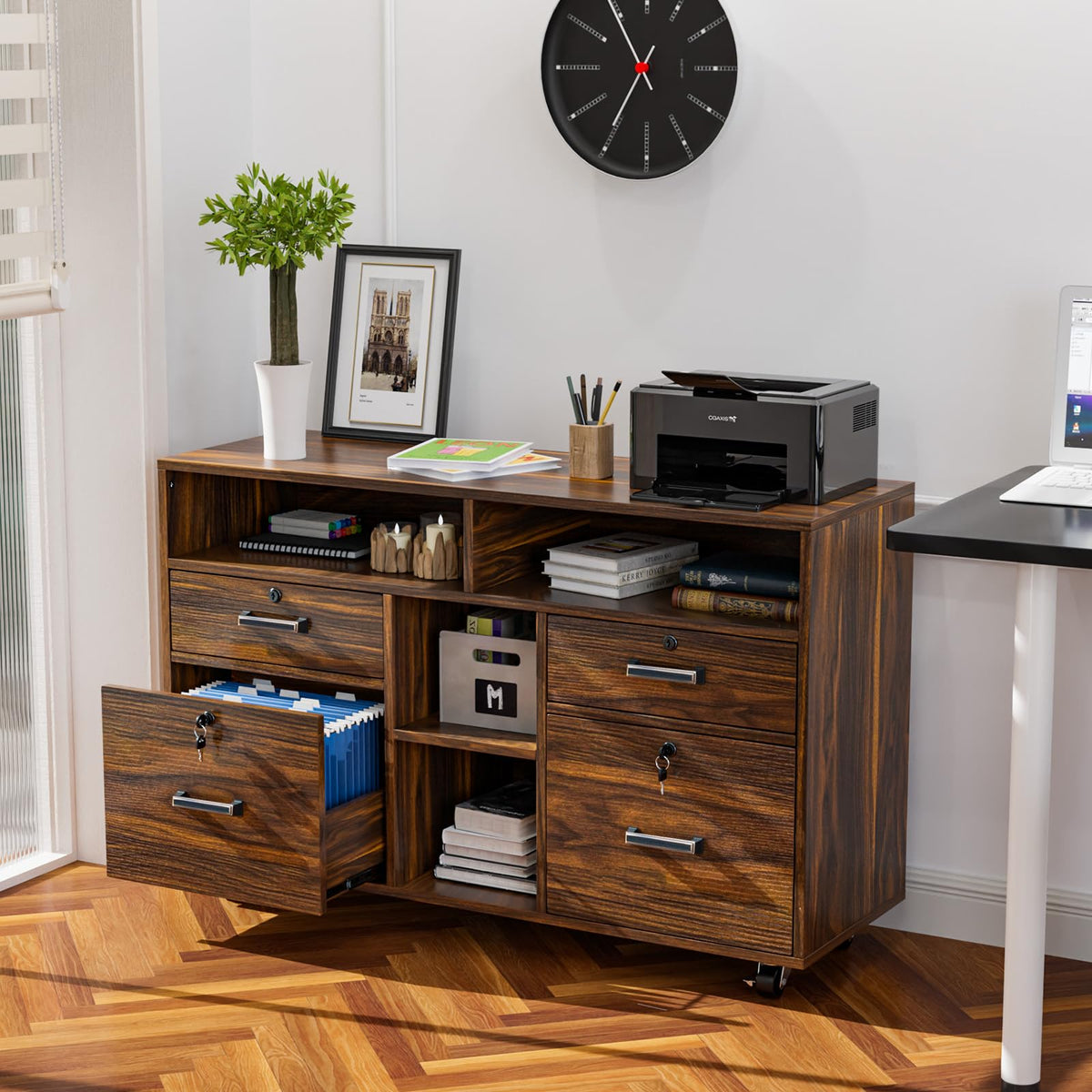 VINGLI Wide 4 Drawer File Cabinet with Lock, Wood Lateral File Cabinet ...