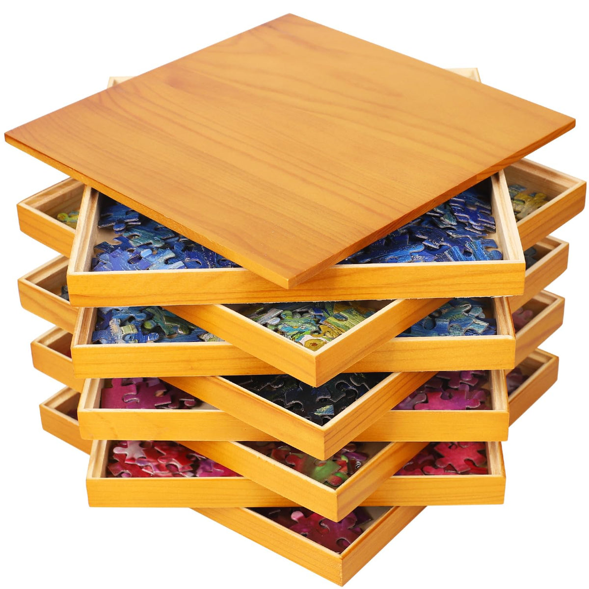Premium Wooden Puzzle Sorting Trays Stackable – 8 x 8 Inch, Stackable ...