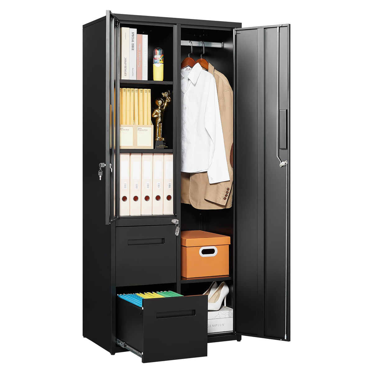 Anxxsu Metal Storage Cabinets Locker, 67" Locker with Clothes Rod, Loc ...