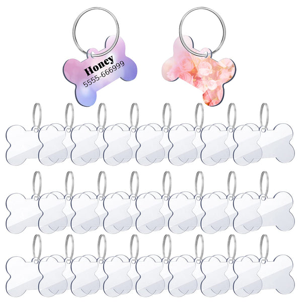 24 Pieces Blank Acrylic Dog Tag Bone-Shaped Acrylic Dog ID Tags with 2 ...