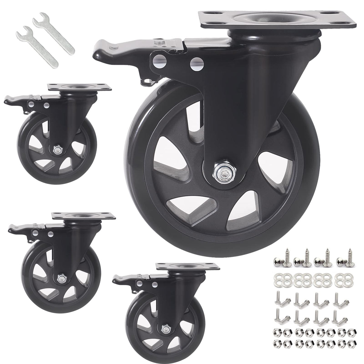 5 Inch Caster Wheels, Casters Set of 4, Heavy Duty Casters with Brake ...